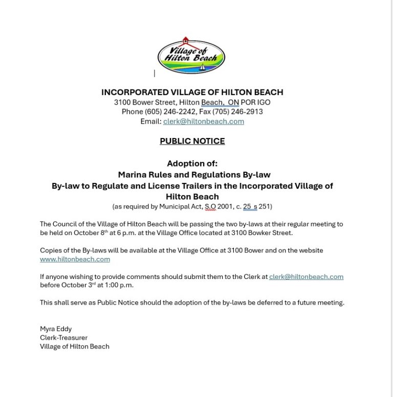 Public Notice – Trailer By-law, Marina Rules and Regulations – Village ...